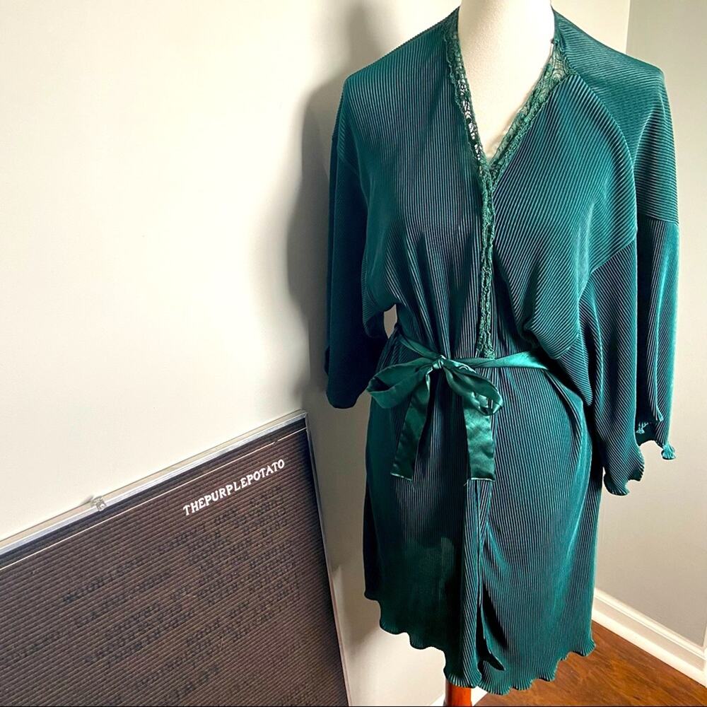 Vintage Val Mode Green Pleated Lace Robe With Waist T… - Gem